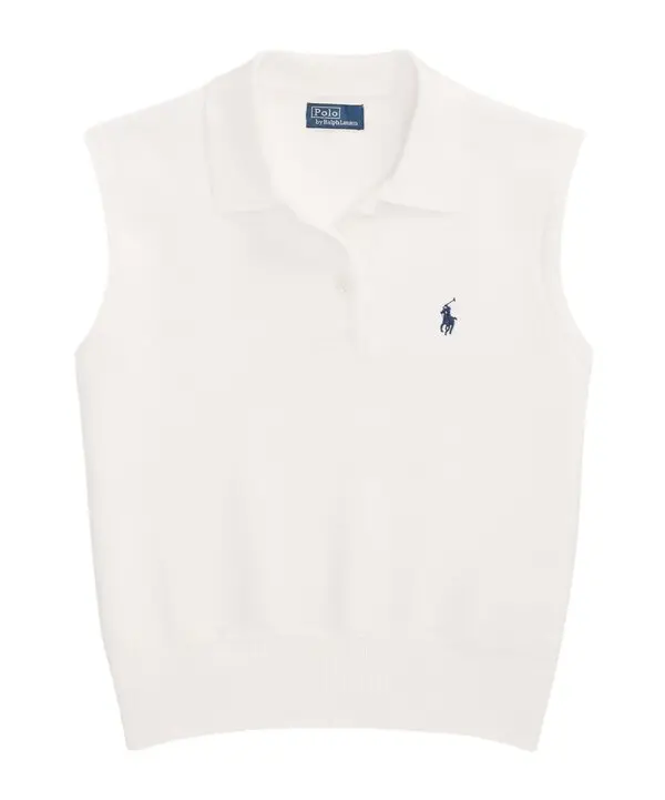 Polo Ralph Lauren Sleeveless Collared Cropped Polo Shirt - White
