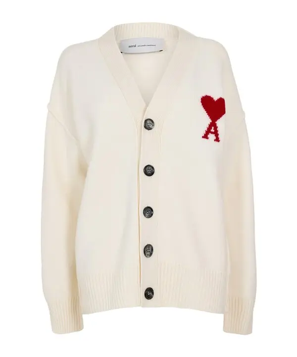 AMI Paris Knitted Cardigan With Embroidered Logo