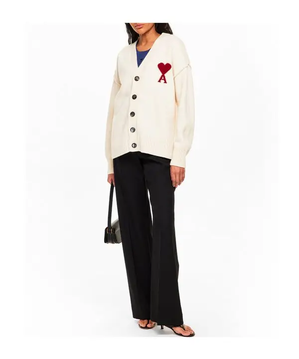 AMI Paris Knitted Cardigan With Embroidered Logo