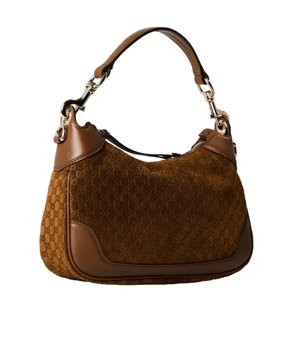 Gucci Monogrammed Suede Hobo Bag - Brown