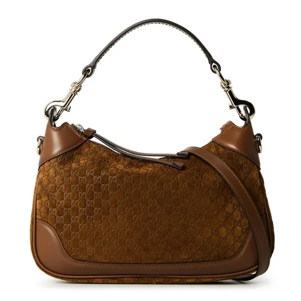 Gucci Monogrammed Suede Hobo Bag - Brown