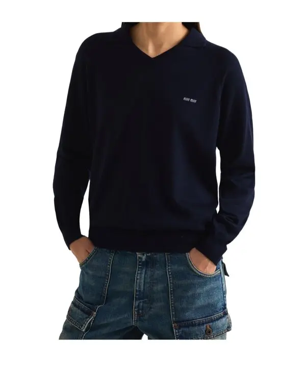 Miu Miu Knitted Long Sleeve Polo Shirt