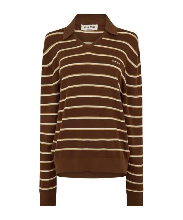Miu Miu Striped Long Sleeve Polo Shirt