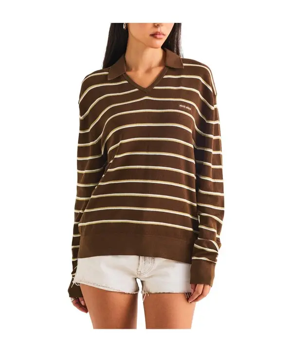 Miu Miu Striped Long Sleeve Polo Shirt