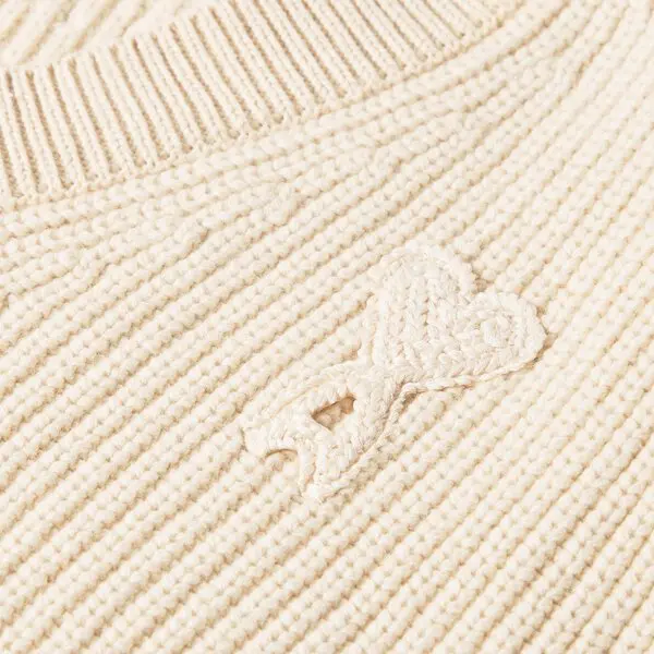 AMI Paris V-neck Knit Sweater With Ribbed Texture And Striped Cuffs