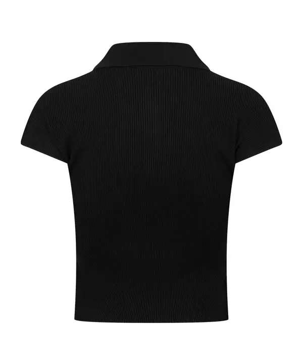 Dolce & Gabbana Ribbed Knit Cropped Polo Shirt With Crystal Buttons - Black