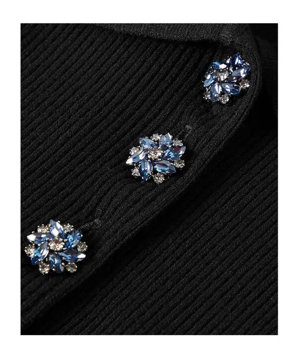 Dolce & Gabbana Ribbed Knit Cropped Polo Shirt With Crystal Buttons - Black