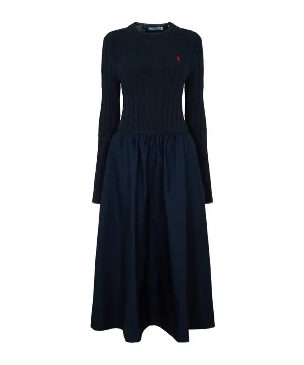 Polo Ralph Lauren Embroidered Knit Midi Dress - Black