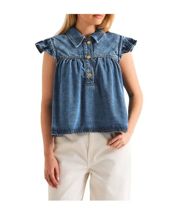 GANNI Denim Short Sleeve Blouse