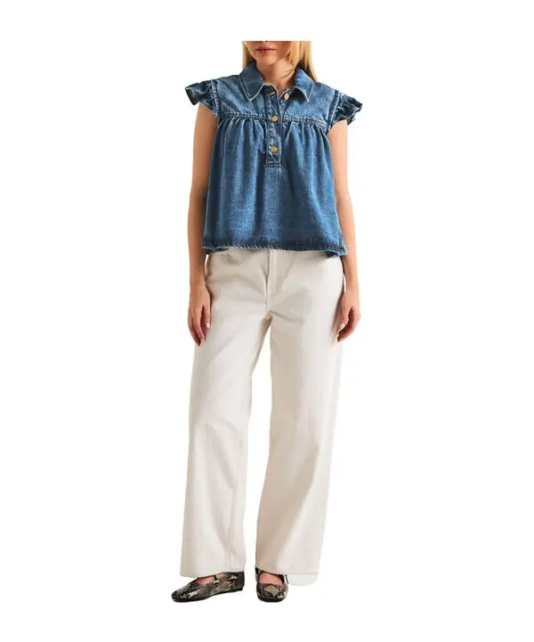 GANNI Denim Short Sleeve Blouse