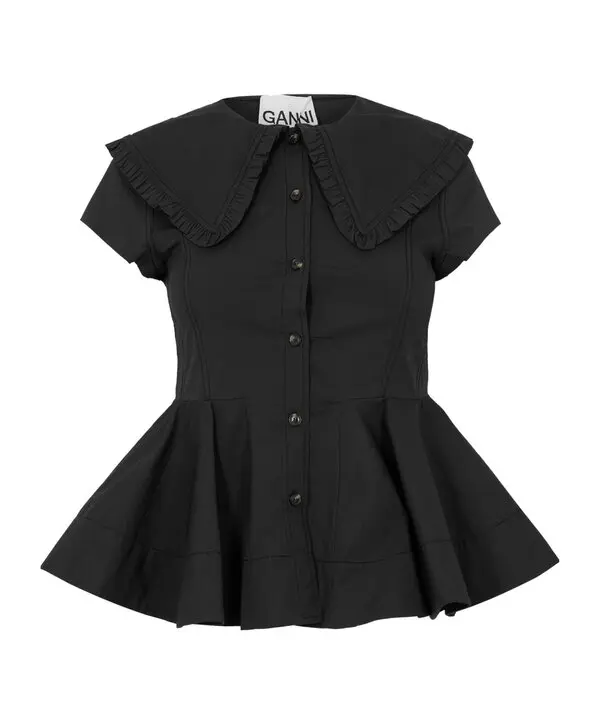 GANNI Short Sleeve Peter Pan Collar Blouse