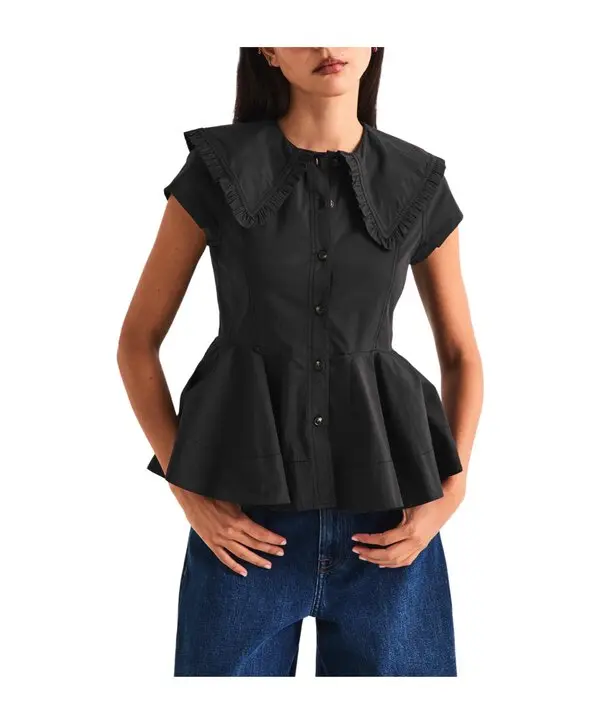 GANNI Short Sleeve Peter Pan Collar Blouse