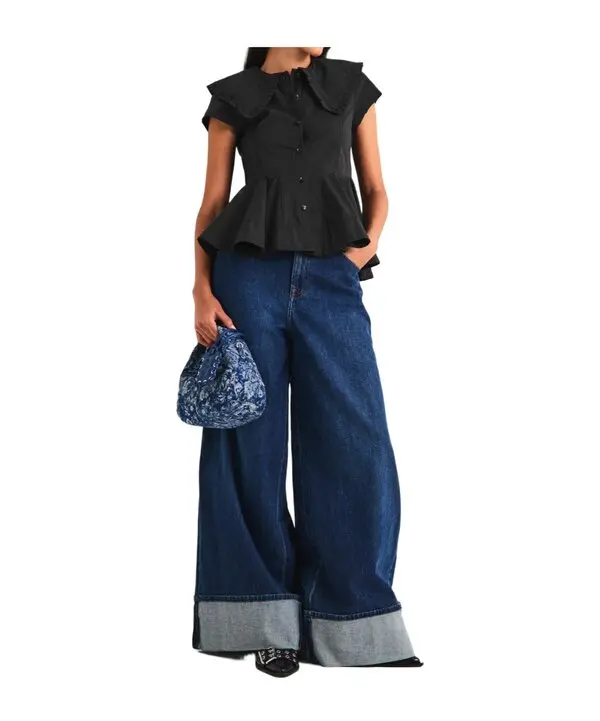 GANNI Short Sleeve Peter Pan Collar Blouse