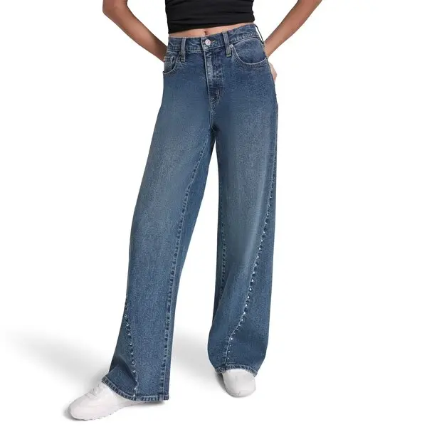Dkny High-waisted Wide-leg Jeans With Rivet Detailing