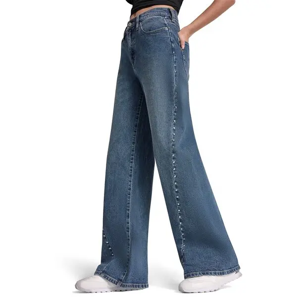 Dkny High-waisted Wide-leg Jeans With Rivet Detailing