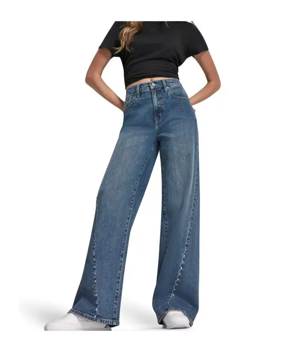Dkny High-waisted Wide-leg Jeans With Rivet Detailing