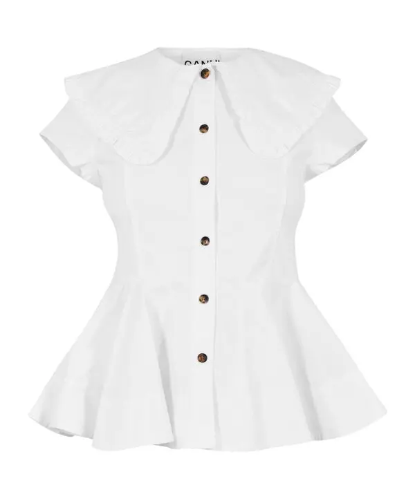 GANNI Round Neck Short-sleeve Blouse - White