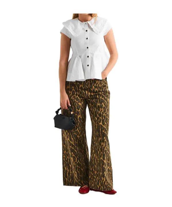 GANNI Round Neck Short-sleeve Blouse - White