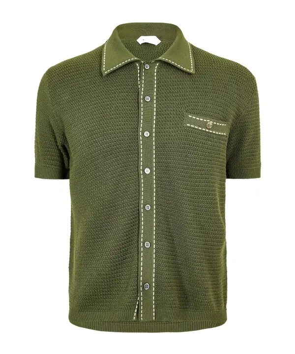 Versace Knitted Short Sleeve Polo Shirt - Green