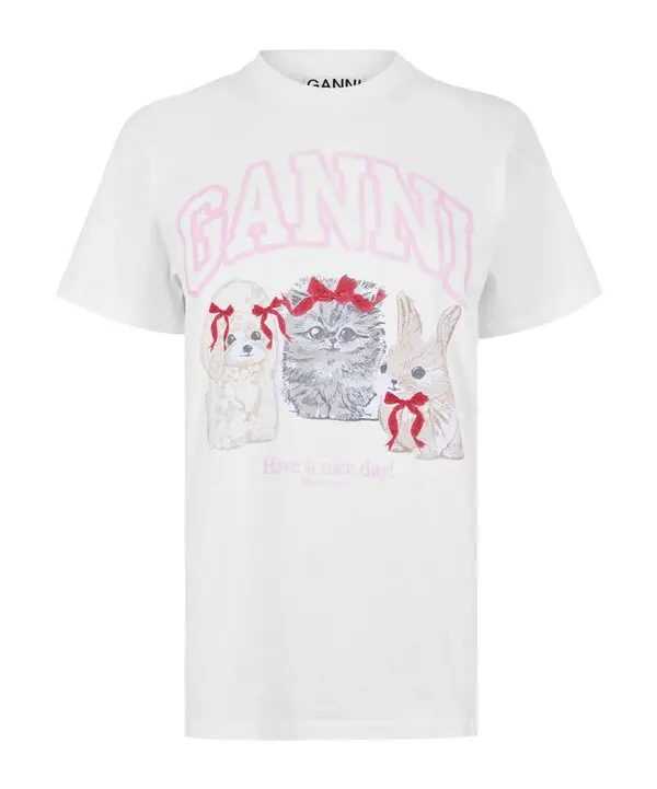 GANNI Graphic Print Crewneck T-shirt