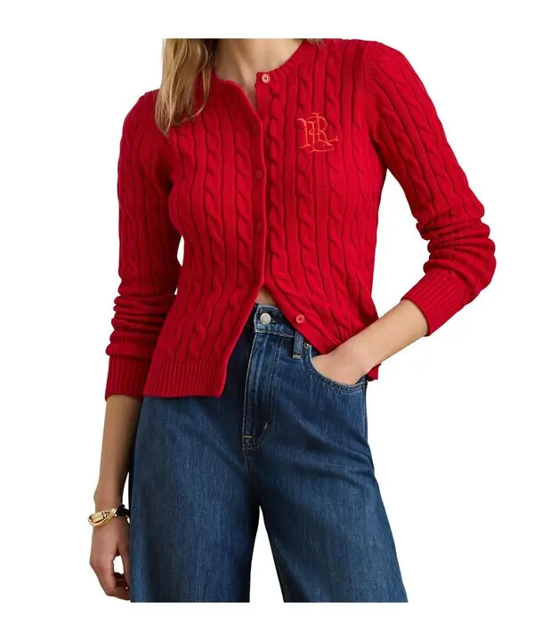 Ralph Lauren Cable Knit Cardigan With Logo Embroidery