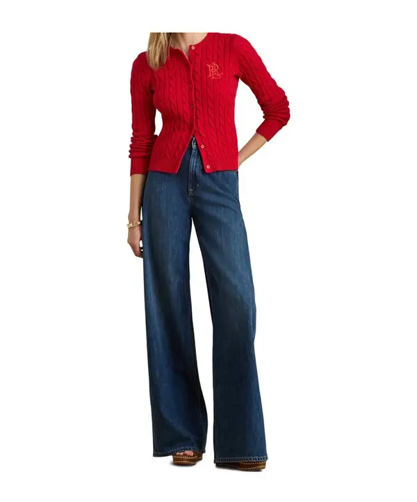 Ralph Lauren Cable Knit Cardigan With Logo Embroidery