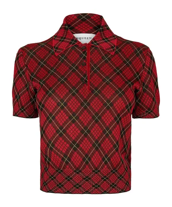 Alexander McQueen Checkered Knit Polo Shirt - Red