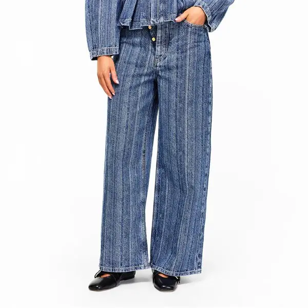 GANNI Denim Dble Fly Wide Leg Jeans - Blue