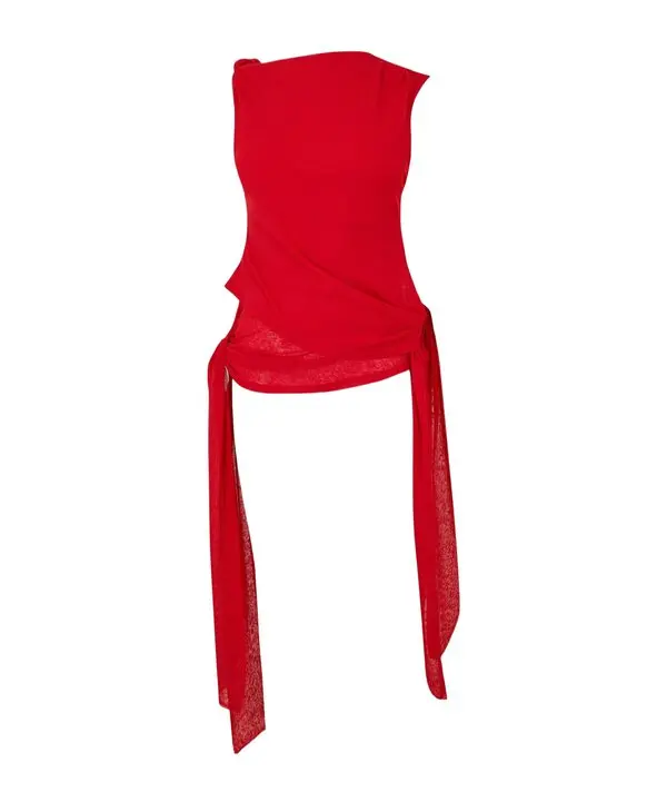 GANNI Sleeveless Draped Tie Shirt With Asymmetrical Hem - Red
