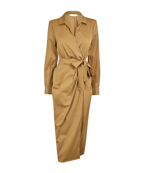 Max Mara Long Sleeve Belted Shirt Dress - Nude