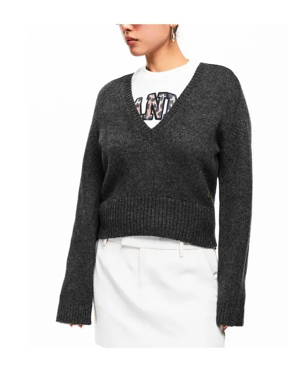 GANNI V-neck Wool Yak Knit Sweater