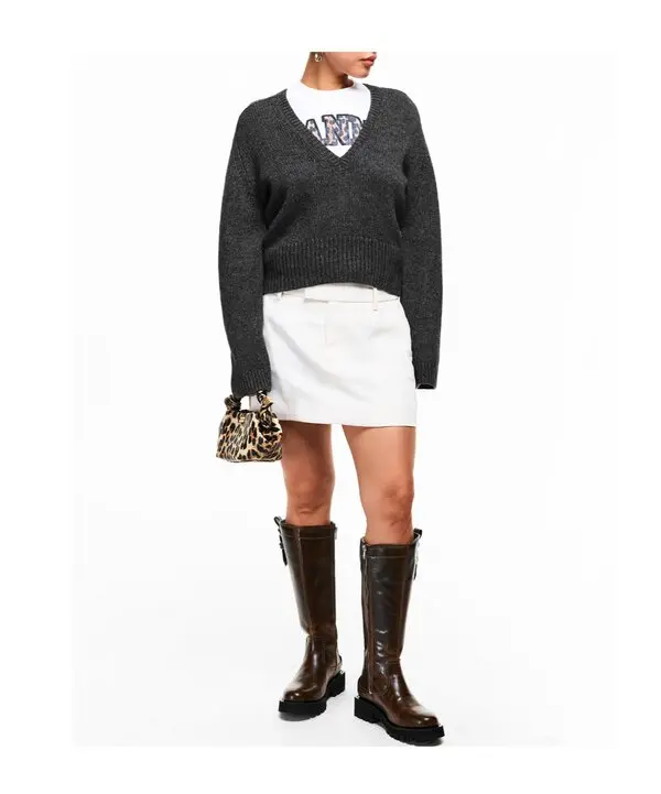 GANNI V-neck Wool Yak Knit Sweater