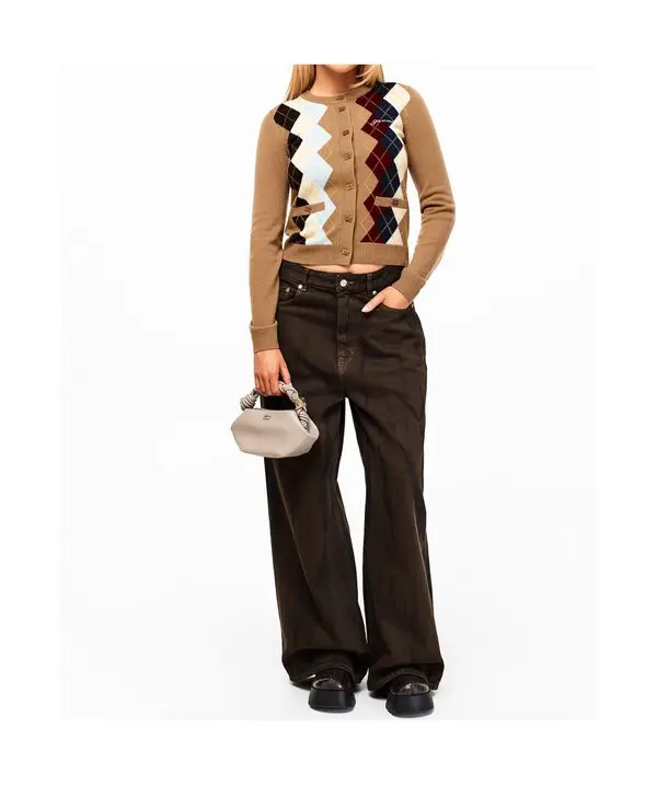 GANNI Argyle Knit Cardigan - Brown
