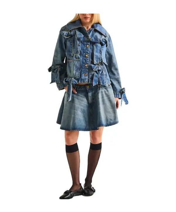 GANNI Denim Jacket With Decorative Bows