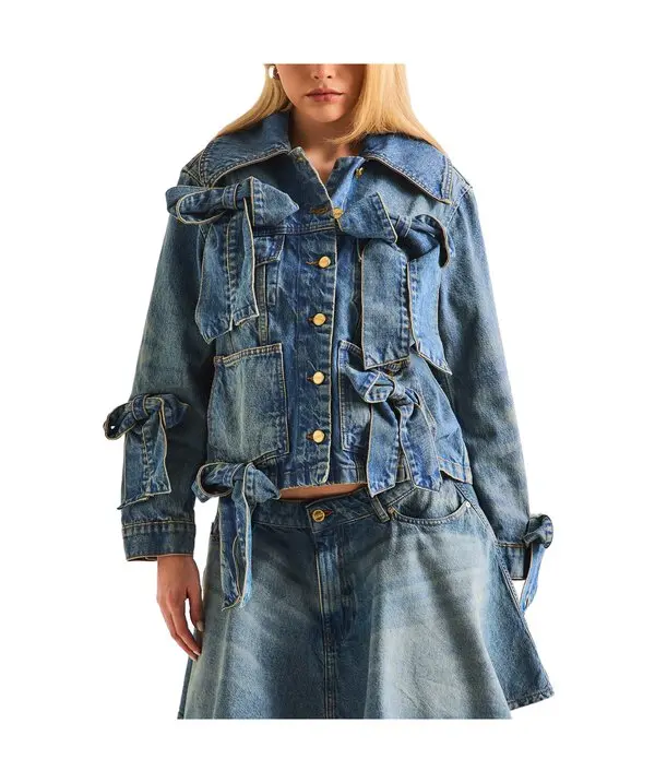 GANNI Denim Jacket With Decorative Bows
