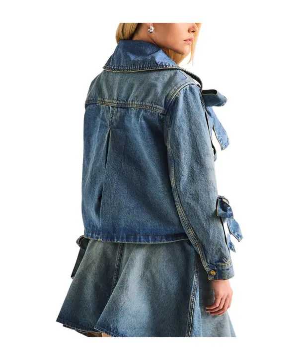 GANNI Denim Jacket With Decorative Bows