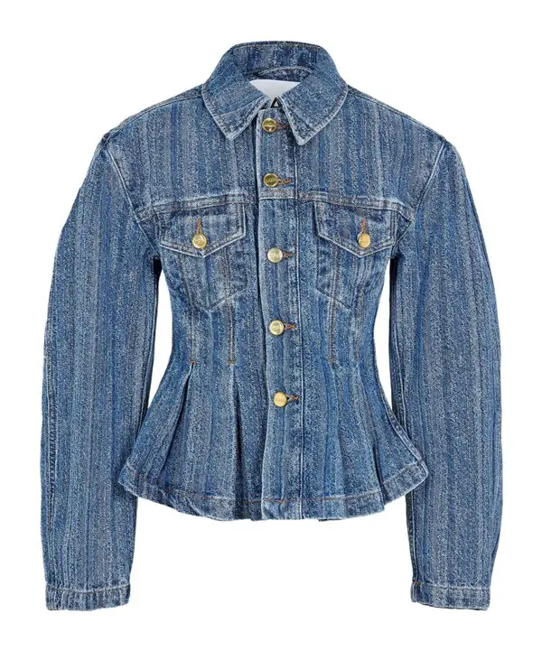GANNI Fitted Denim Jacket With Classic Collar - Blue