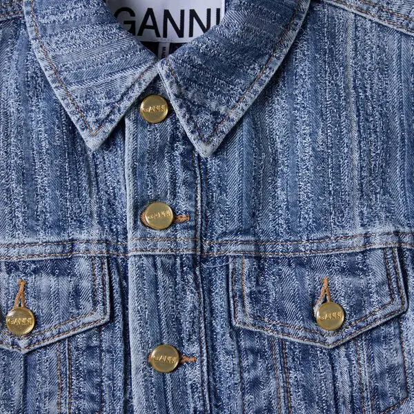 GANNI Fitted Denim Jacket With Classic Collar - Blue