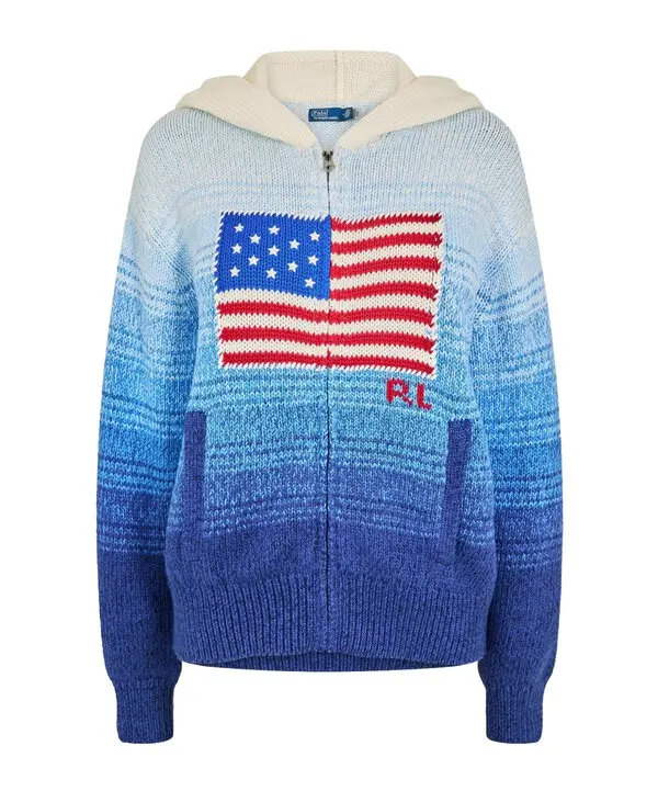 Polo Ralph Lauren Knit Hooded Zip-up With Flag Jacquard
