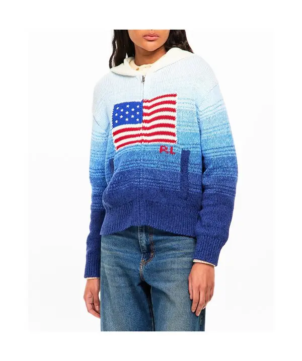 Polo Ralph Lauren Knit Hooded Zip-up With Flag Jacquard