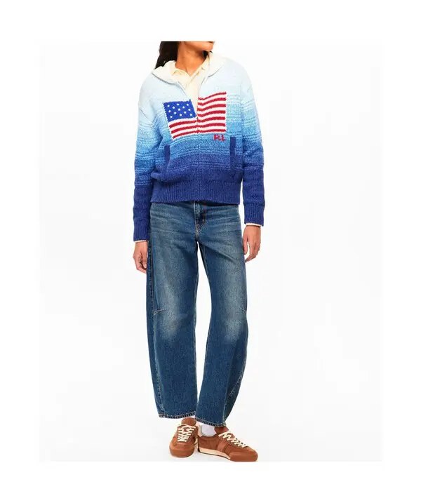 Polo Ralph Lauren Knit Hooded Zip-up With Flag Jacquard