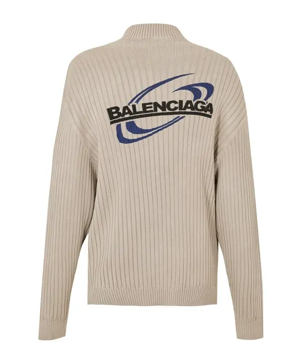 Balenciaga Quarter-zip Knit Top With Logo - Nude