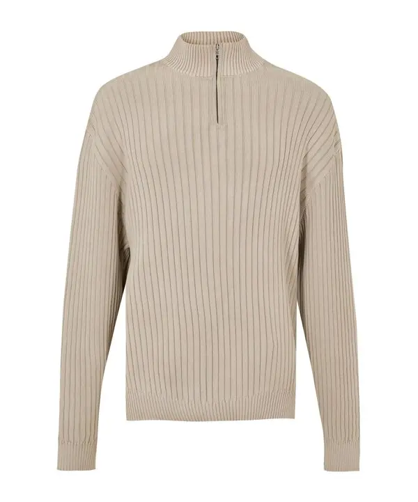 Balenciaga Quarter-zip Knit Top With Logo - Nude