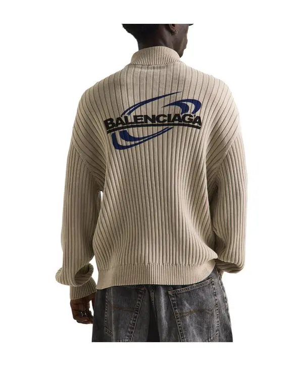 Balenciaga Quarter-zip Knit Top With Logo - Nude