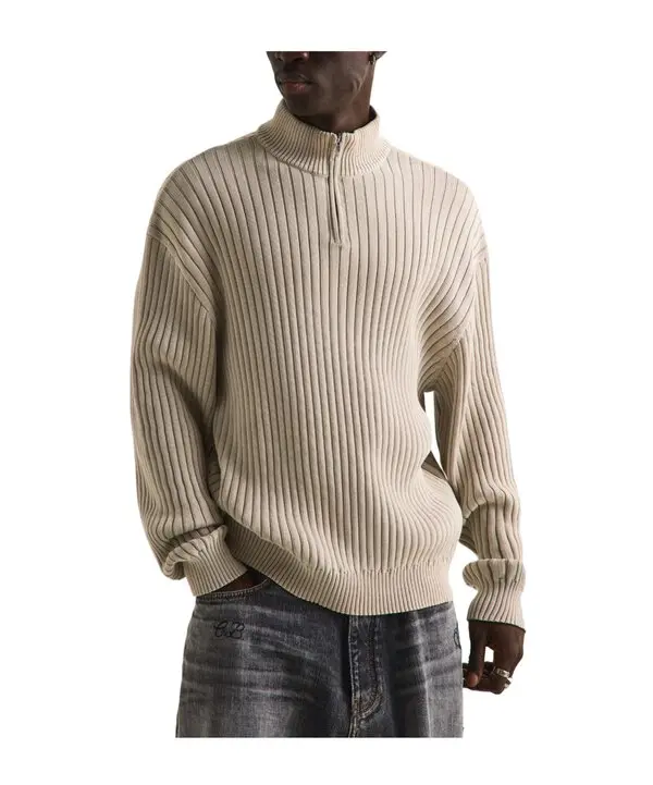 Balenciaga Quarter-zip Knit Top With Logo - Nude