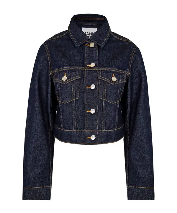 GANNI Cropped Denim Jacket With Classic Collar
