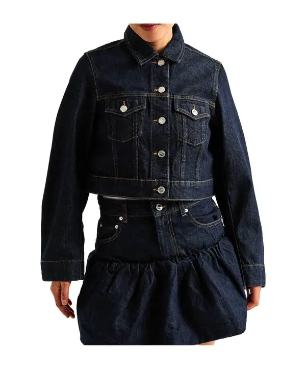 GANNI Cropped Denim Jacket With Classic Collar