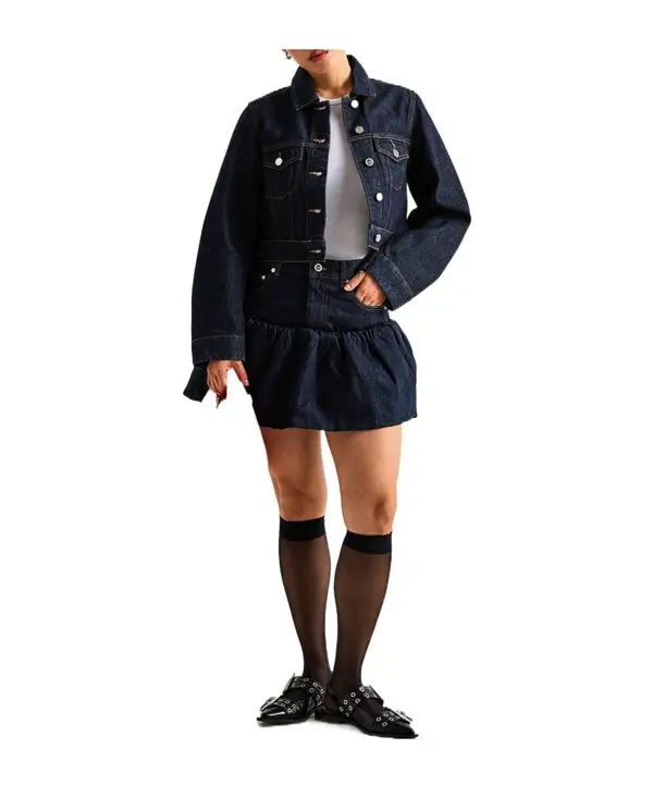 GANNI Cropped Denim Jacket With Classic Collar
