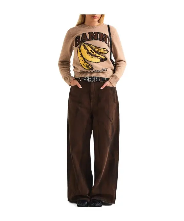 GANNI Crew Neck Jumper With Banana Graphic