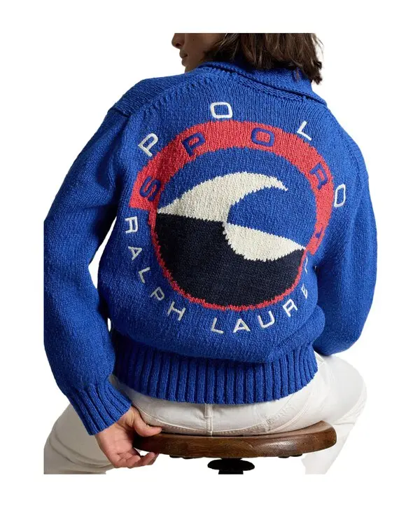 Polo Ralph Lauren Shawl Collar Zip-up Cardigan With Graphic Back Detail